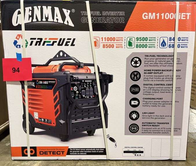 GENMAX TRI FUEL INVERTER GENERATOR IN BOX - Earl's Auction Company