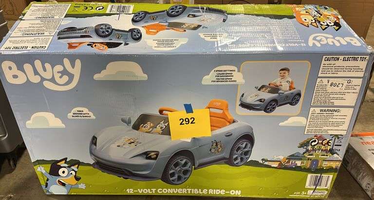 KIDS BLUEY 12V CONVERTIBLE RIDE ON IN BOX - Earl's Auction Company