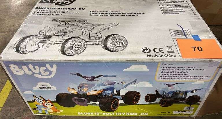 KIDS BLUEY 12V ATV RIDE ON IN BOX - Earl's Auction Company