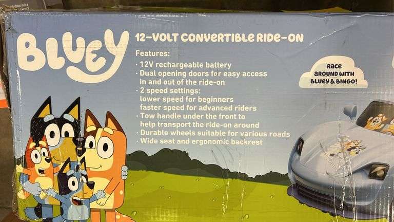 KIDS BLUEY 12V CONVERTIBLE RIDE ON IN BOX - Earl's Auction Company
