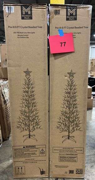 (2) PRE LIT 6FT CRYSTAL BEADED TREES IN BOXES - Earl's Auction Company