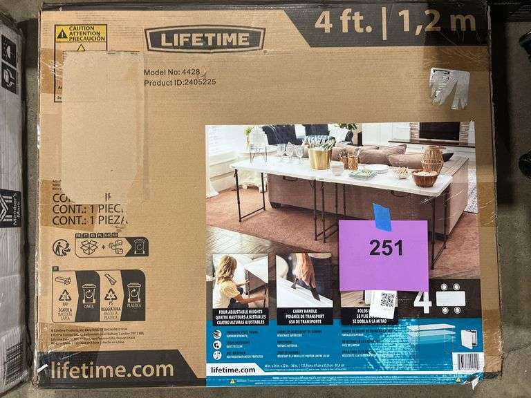 LIFETIME 4FT FOLD IN HALF TABLE IN BOX - Earl's Auction Company