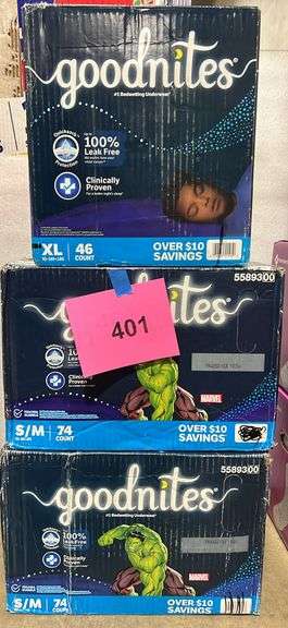 (3) BOXES OF KIDS GOODNITES UNDERWEAR - SIZES S/M & XL - Earl's Auction ...