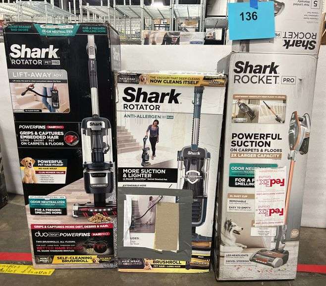 AS IS - (3) SHARK VACUUMS IN BOXES - Earl's Auction Company