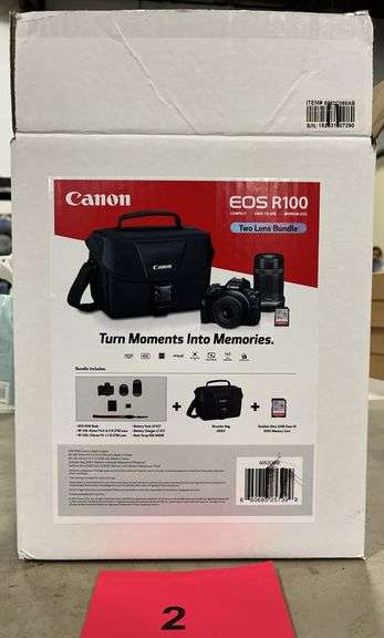 CANON EOS R100 TWO LENS CAMERA BUNDLE IN BOX - Earl's Auction Company