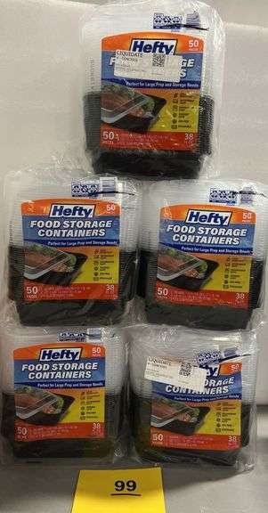 (5) PACKS OF HEFTY FOOD STORAGE CONTAINERS - Earl's Auction Company