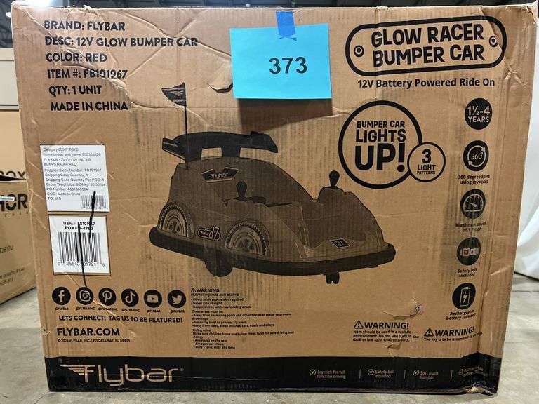 KIDS FLYBAR 12V GLOW RACER BUMPER CAR IN BOX - RED - Earl's Auction Company
