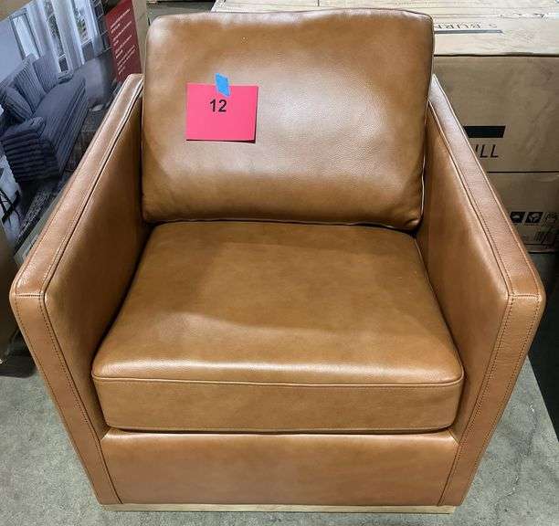 COLE & RYE MODERN FARMHOUSE LEATHER SWIVEL CHAIR - BROWN - Earl's ...