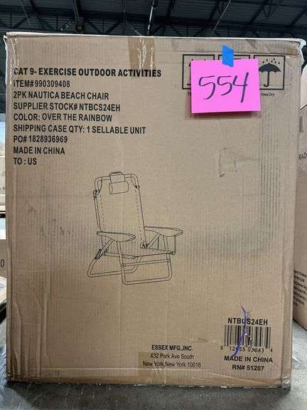 2PC NAUTICA BEACH CHAIRS IN BOX - OVER THE RAINBOW - Earl's Auction Company