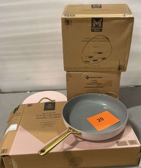 3PC KITCHEN LOT - PINK PAN W/ LID & FOOD STORAGE - Earl's Auction Company