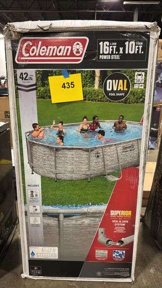 COLEMAN 16FTx10FT POWER STEEL OVAL POOL IN BOX - Earl's Auction Company