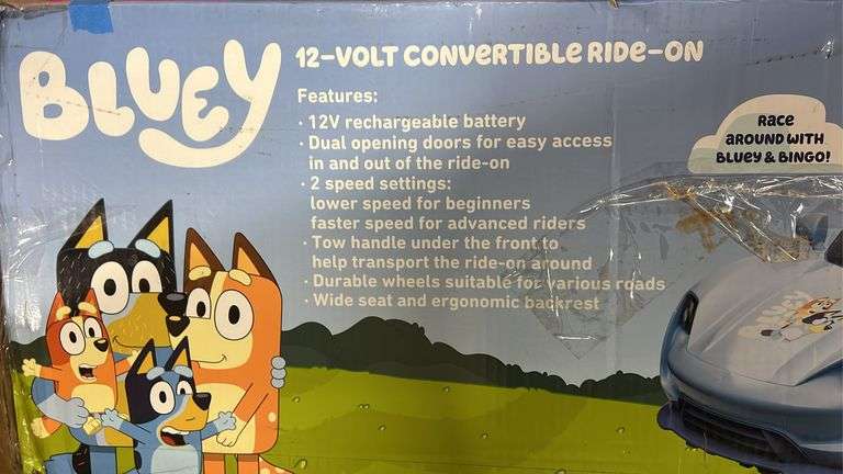 KIDS BLUEY 12V CONVERTIBLE RIDE ON IN BOX - Earl's Auction Company