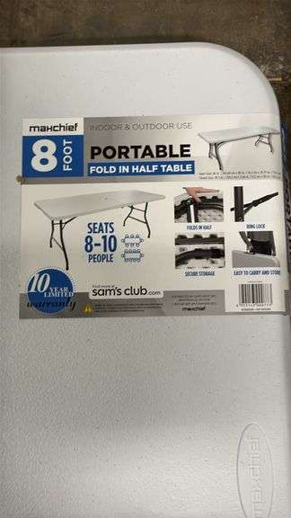 MAXCHIEF 8FT PORTABLE FOLD IN HALF TABLE - Earl's Auction Company