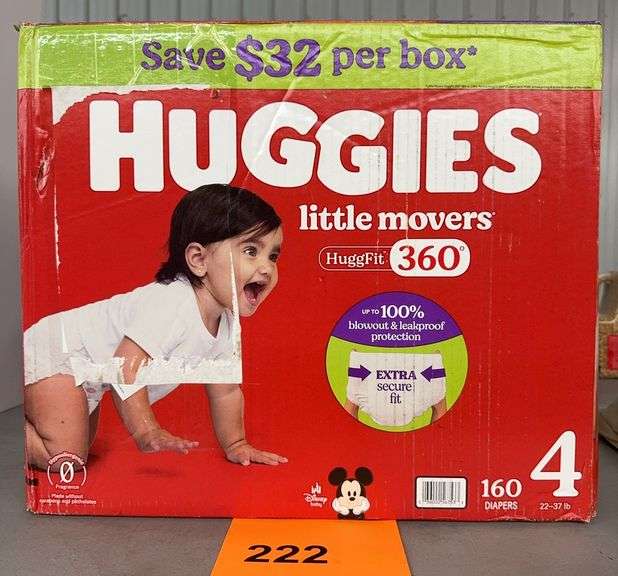 BOX OF HUGGIES DIAPERS SIZE 4 - Earl's Auction Company