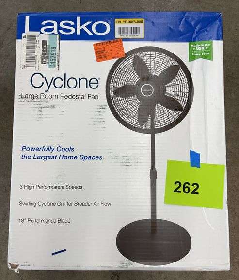 LASKO CYCLONE LARGE ROOM PEDESTAL FAN IN BOX - Earl's Auction Company