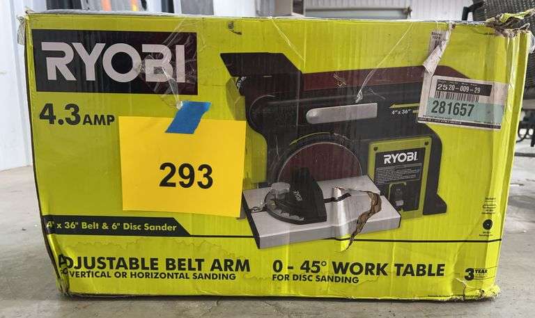 RYOBI 4"x 36" BELT & 6" DISC SANDER IN BOX - Earl's Auction Company