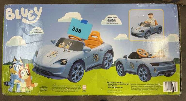 BLUEY KIDS 12V CONVERTIBLE RIDE ON IN BOX - Earl's Auction Company