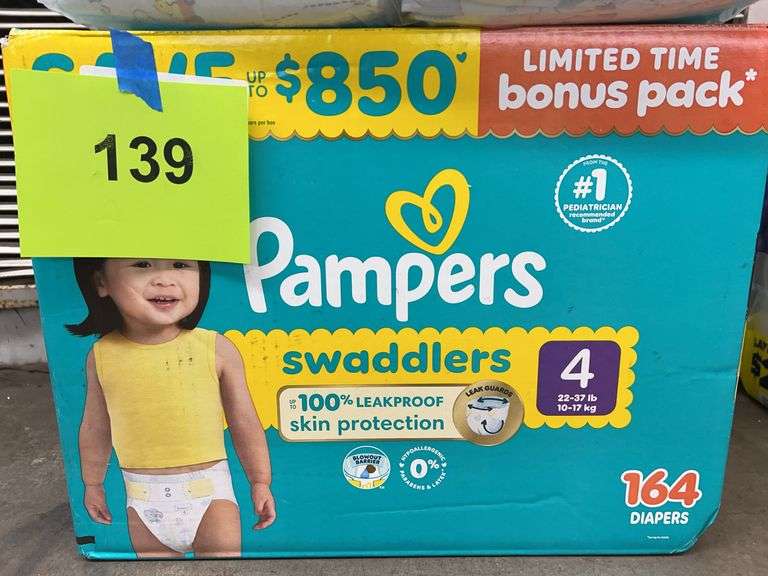 BOX OF PAMPERS DIAPERS & (2) PACKS - SIZE 4 - Earl's Auction Company