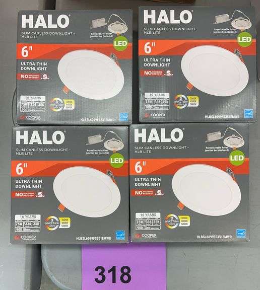 (4) HALO 6" SLIM CANLESS DOWNLIGHTS IN BOXES - Earl's Auction Company