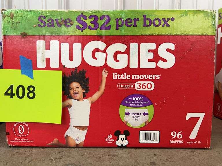 BOX OF HUGGIES DIAPERS - SIZE 7 - Earl's Auction Company