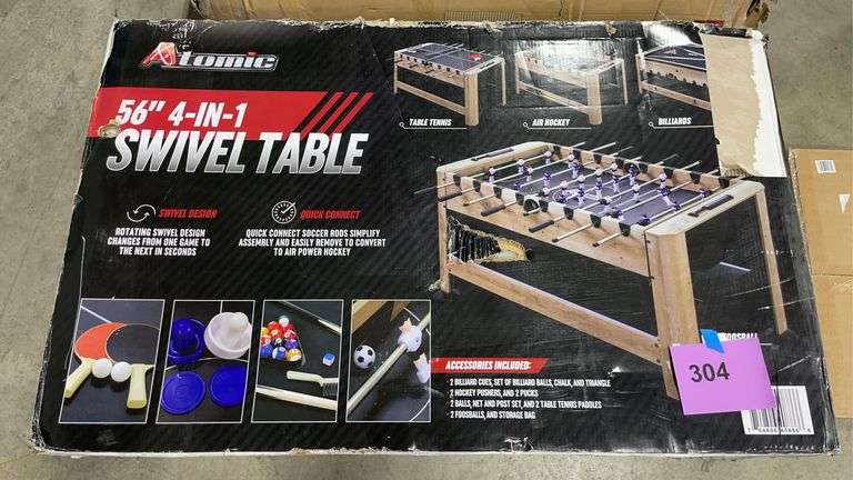ATOMIC 56" 4 IN 1 SWIVEL TABLE IN BOX - Earl's Auction Company