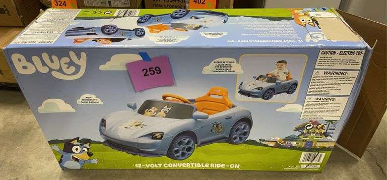 KIDS BLUEY 12V CONVERTIBLE RIDE ON IN BOX - Earl's Auction Company
