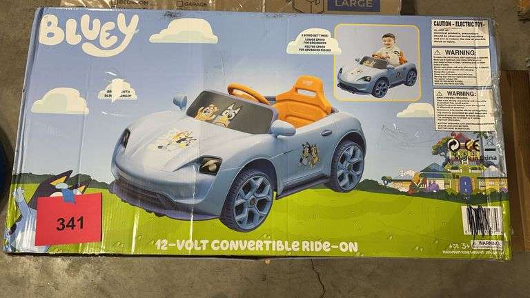 KIDS BLUEY 12V CONVERTIBLE RIDE ON IN BOX - Earl's Auction Company