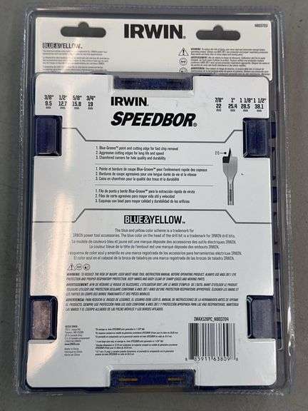 IRWIN SPEEDBOR 8PC WOOD SPADE BIT SET IN CASE - Earl's Auction Company