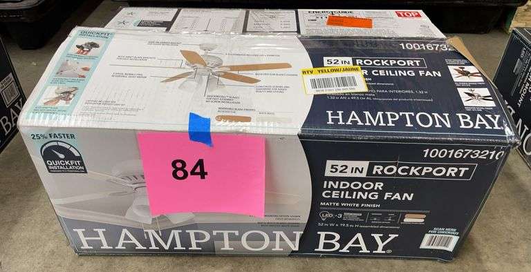 HAMPTON BAY 52" ROCKPORT INDOOR CEILING FAN IN BOX - Earl's Auction Company
