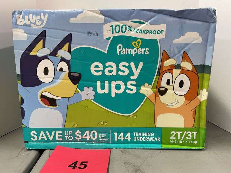 BOX OF PAMPERS EASY UPS DIAPERS - SIZE 2T/3T - Earl's Auction Company