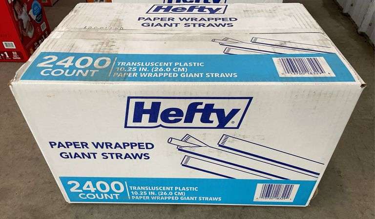 BOX OF HEFTY PAPER WRAPPED GIANT STRAWS - Earl's Auction Company