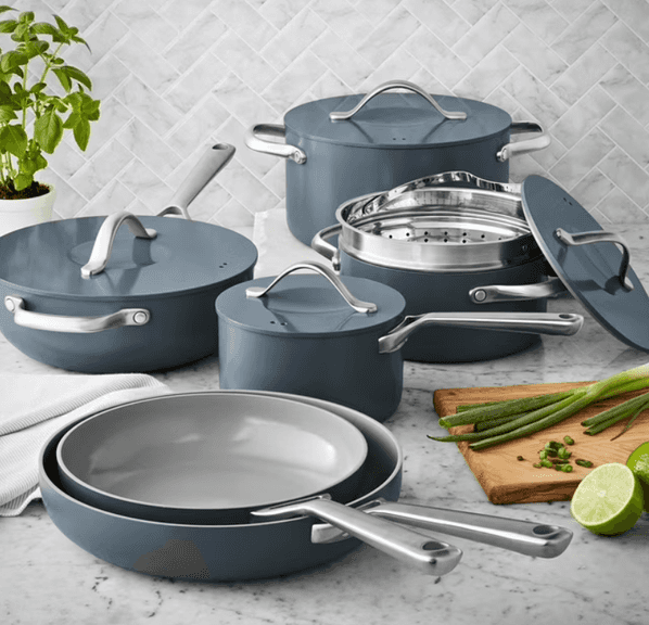 11PC CERAMIC COOKWARE SET IN BOX - GREY - Earl's Auction Company