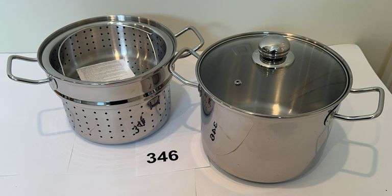 NEW STAINLESS STEEL STOCK POT W/ STEAMER INSERT - Earl's Auction Company