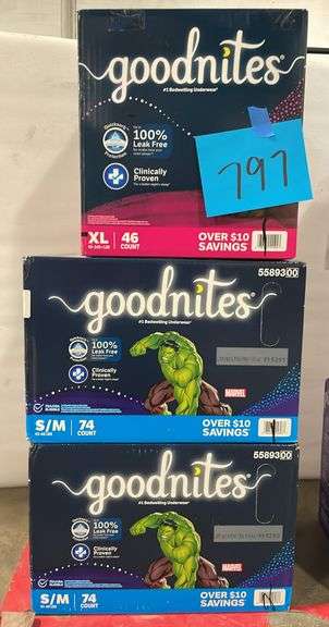 (3) BOXES OF KIDS GOODNITES UNDERWEAR - SIZES S/M & XL - Earl's Auction ...