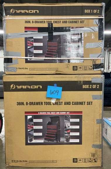 TARON 36" 8 DRAWER TOOL CHEST & CABINET SET IN BOXES - Earl's Auction ...