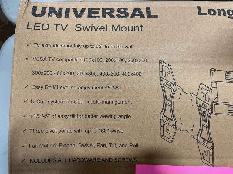 UNIVERSAL LED TV SWIVEL MOUNT IN BOX - Earl's Auction Company