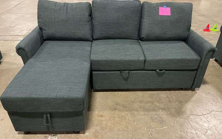 HAMILTON FABRIC STORAGE SLEEPER SOFA - GREY - Earl's Auction Company