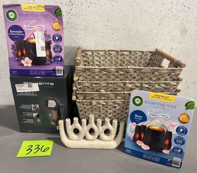 8PC HOME LOT - DIFFUSERS, BASKETS, IRON & DECOR - Earl's Auction Company