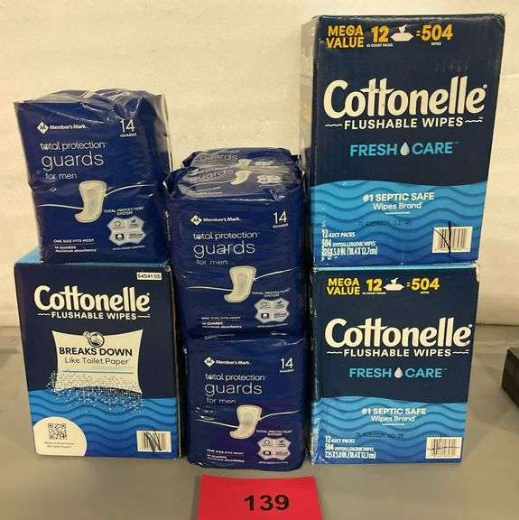 8PC HYGIENE LOT - FLUSHABLE WIPES & MENS GUARDS - Earl's Auction Company