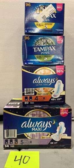(4) BOXES OF PADS/ TAMPONS - ALWAYS & TAMPAX - Earl's Auction Company