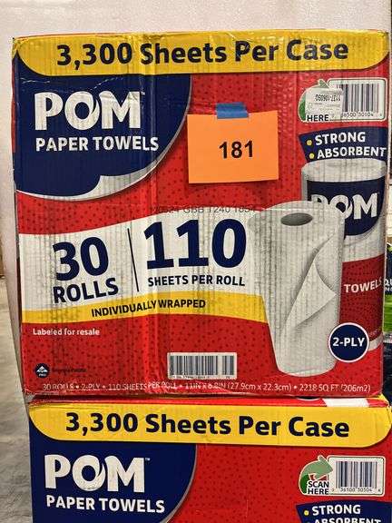 (2) BOXES OF POM PAPER TOWELS (30 ROLLS PER BOX) - Earl's Auction Company