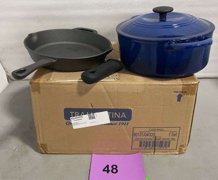 TRAMONTINA 3PC CAST IRON COOKWARE SET W/ BOX - BLUE - Earl's Auction ...