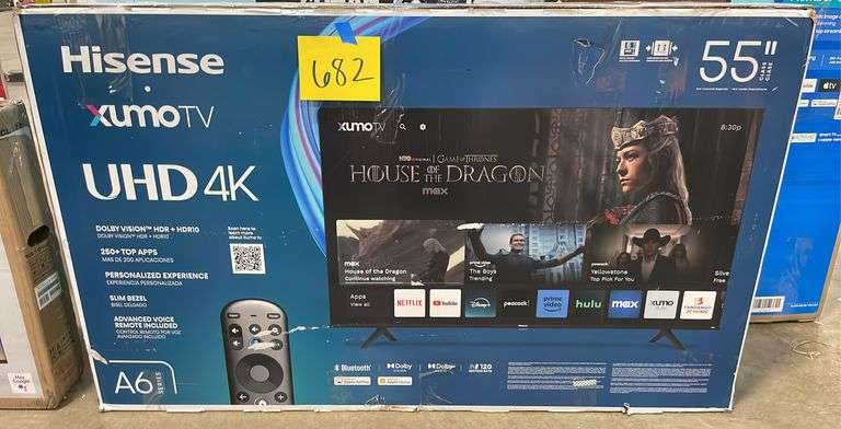 HISENSE 55" A6 SERIES UHD 4K XUMO TV IN BOX - Earl's Auction Company