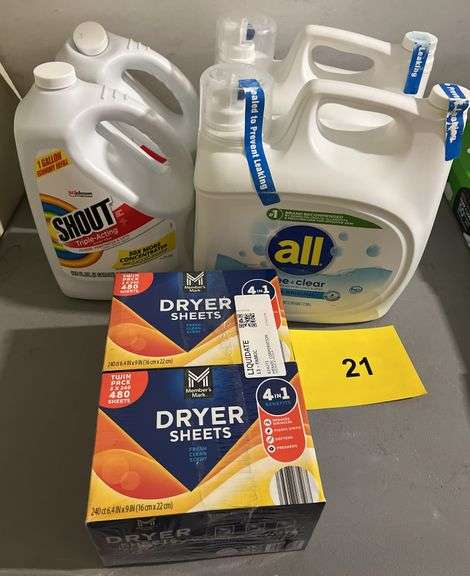 5PC LAUNDRY LOT - ALL, SHOUT & DRYER SHEETS - Earl's Auction Company