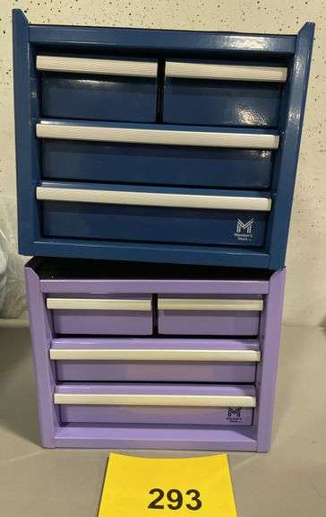 (2) 4 DRAWER MINI TOOL BOXES - BLUE & PURPLE - Earl's Auction Company