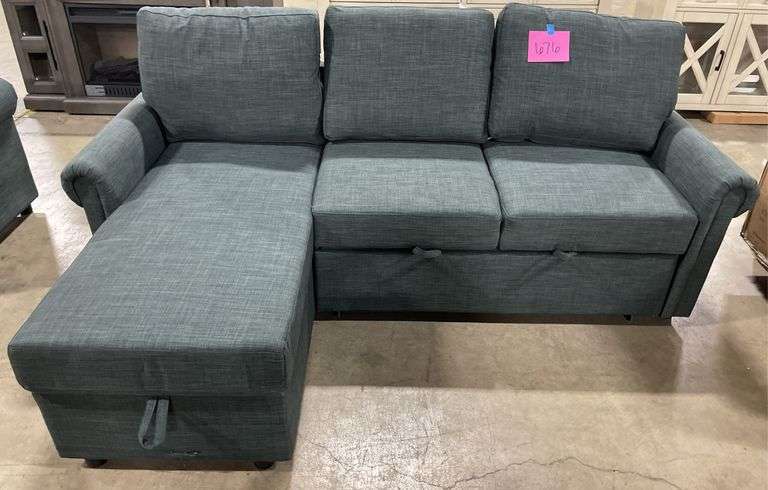 HAMILTON FABRIC STORAGE SLEEPER SOFA - GREY - Earl's Auction Company