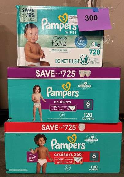 BOX OF PAMPERS BABY WIPES & (2) BOXES OF DIAPERS - SIZE 6 - Earl's ...