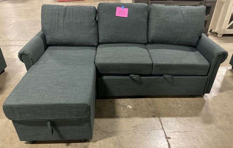 HAMILTON FABRIC STORAGE SLEEPER SOFA - GREY - Earl's Auction Company