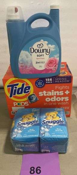3PC LAUNDRY LOT - FABRIC SOFTENER, SHEET & PACS - Earl's Auction Company