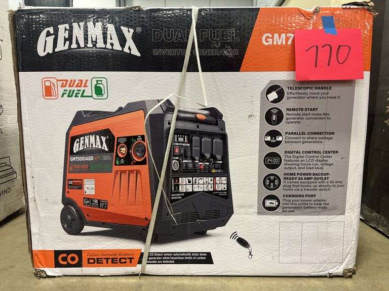 GENMAX DUAL FUEL INVERTER GENERATOR IN BOX - Earl's Auction Company